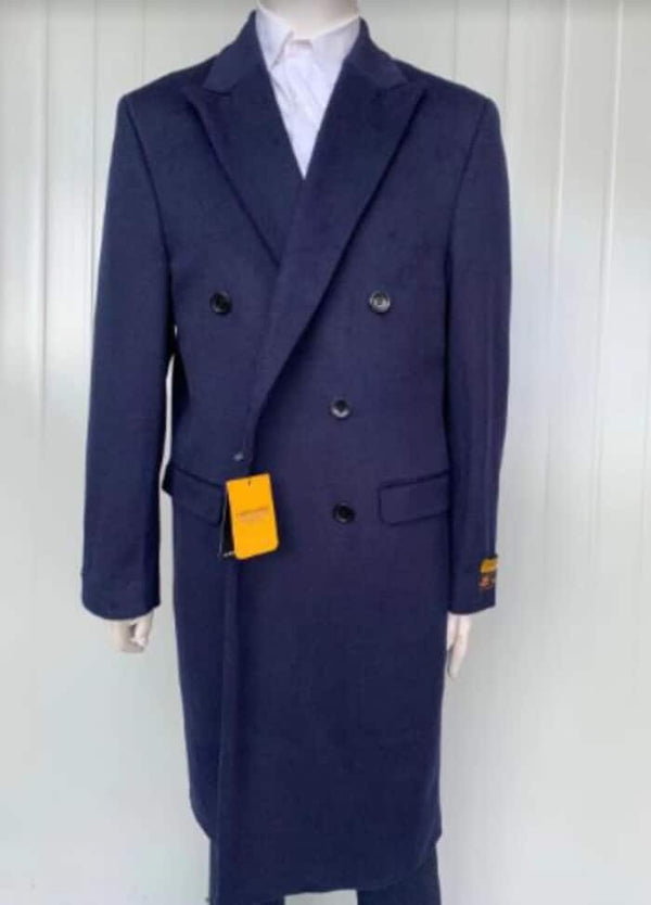Mens Full Length Wool and Cashmere Overcoat - Winter Topcoats - Blue C ...