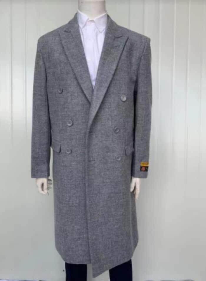 Mens Full Length Wool and Cashmere Overcoat - Winter Topcoats - Grey C ...