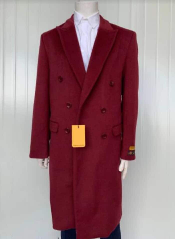 Mens Full Length Wool and Cashmere Overcoat - Winter Topcoats - Red Co ...