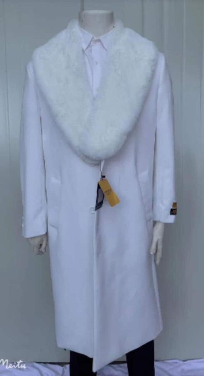 Mens Full Length Wool and Cashmere Overcoat - Winter Topcoats - White ...
