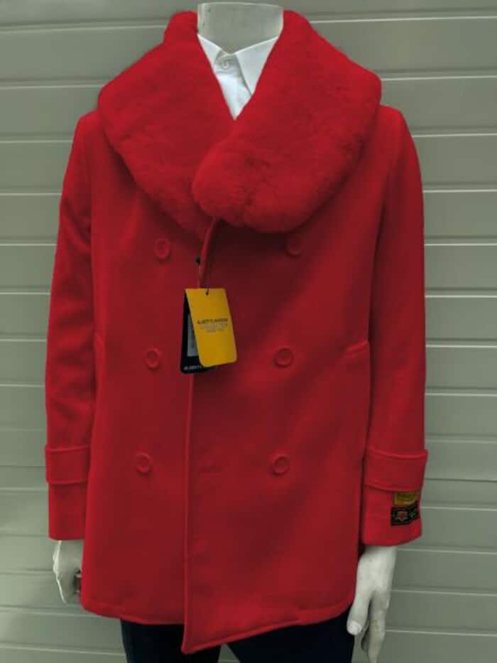 Mens Pea coats With Fur Collar - Wool Hot Red Peacoats – OvercoatUSA