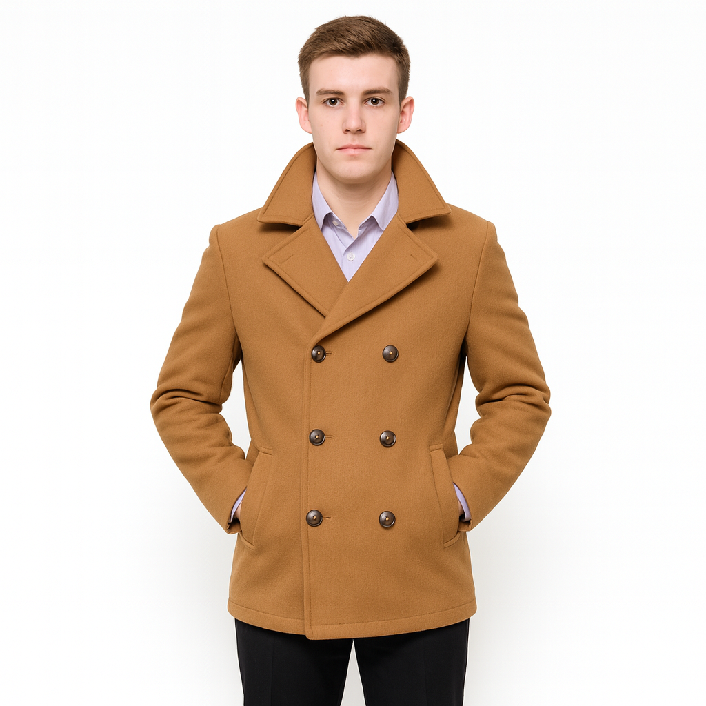Mens Fabric Peacoat Wool double breasted Style Coat – OvercoatUSA