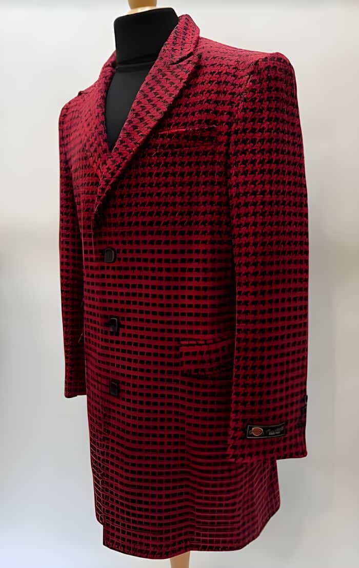 Mens Plaid Overcoat - Hounstooth Checker Pattern Topcoat - Red ...