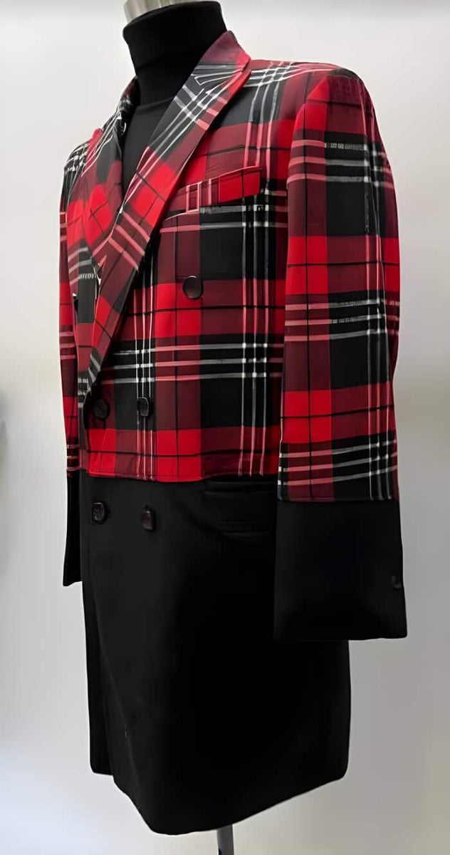 Mens Plaid Overcoat - Hounstooth Checker Pattern Topcoat - Red ...