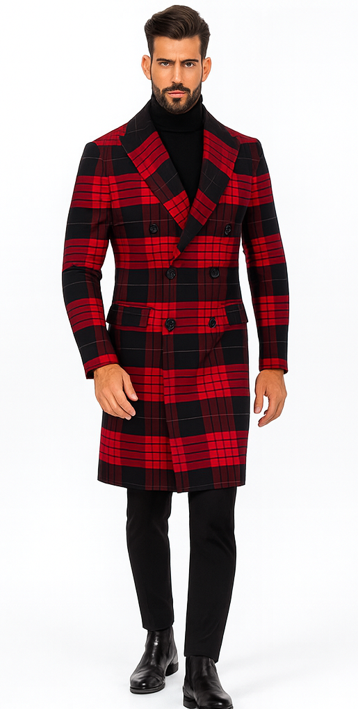 Mens Plaid Overcoat - Wool Peacoat - Red Plaid Topcoats – OvercoatUSA