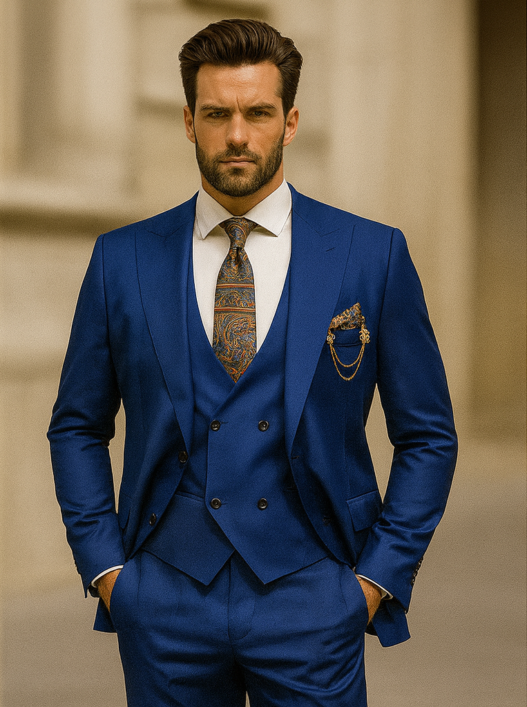 Classic Royal Blue Suit with Chain Detail – Groom & Formal Wear ...