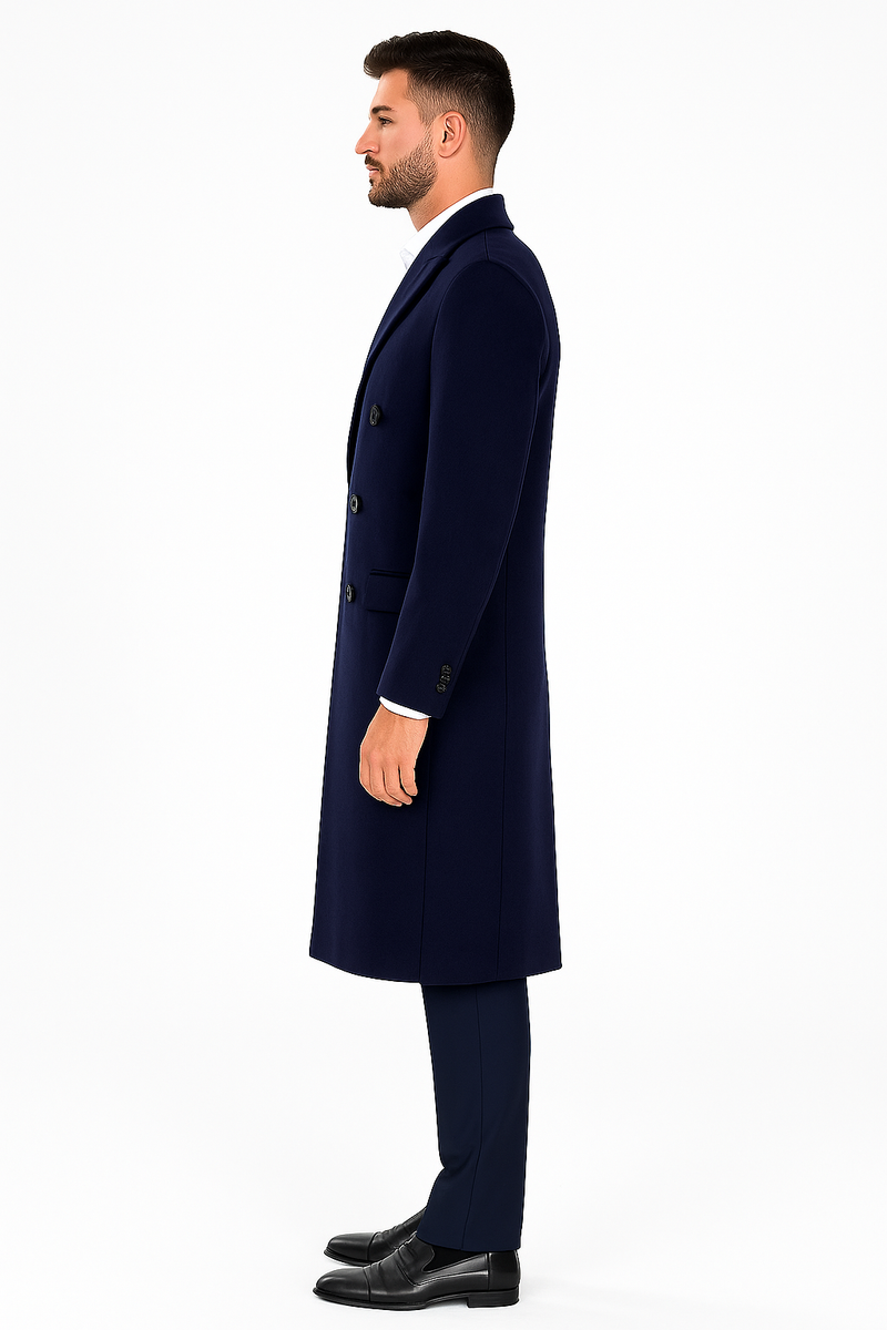 Mens Full Length Wool and Cashmere Overcoat - Winter Topcoats - Blue C ...
