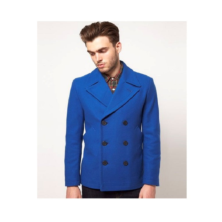 Royal Blue Peacoat - Wool Short Coat Mens – OvercoatUSA