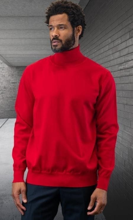 Mens Sweater Red turtleneck - Wool And Cashmere Fabric Hooded Overshir ...