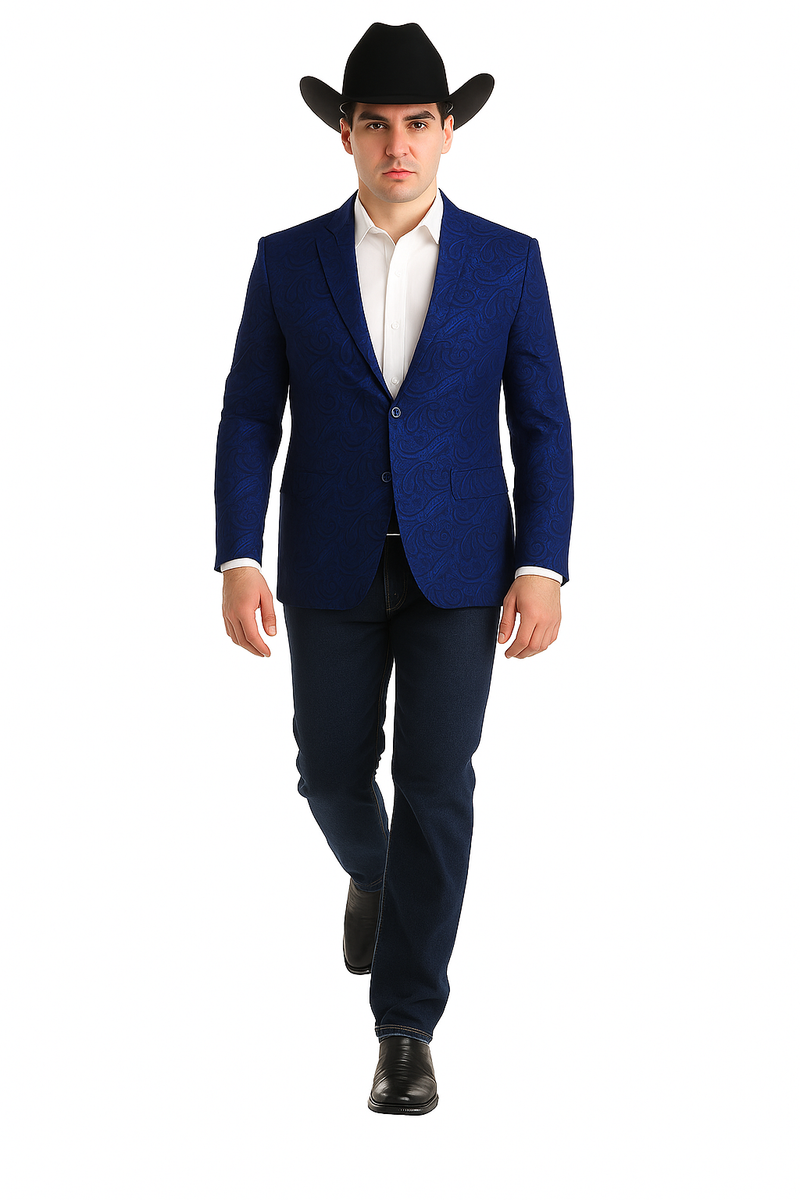 Mens Western Blazer - Paisley Pattern Cowboy Tuxedo Jacket in Color Ro ...