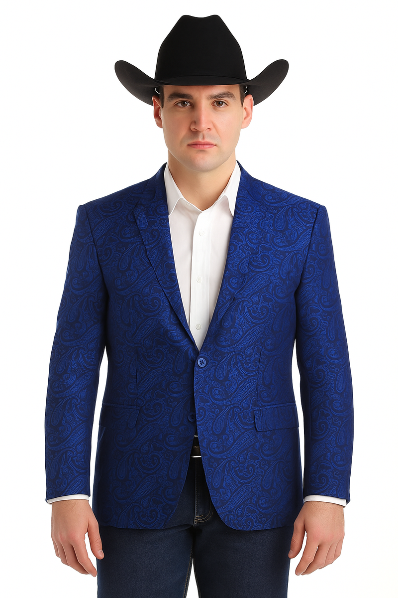 Mens Western Blazer - Paisley Pattern Cowboy Tuxedo Jacket in Color Ro ...