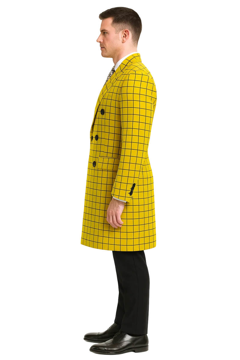 Mens Plaid Overcoat - Wool Peacoat - Plaid Topcoats Yellow – OvercoatUSA