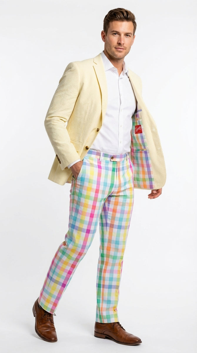 Mens Yellow Seersucker Blazer – Lightweight Summer Sport Coat Formal C ...
