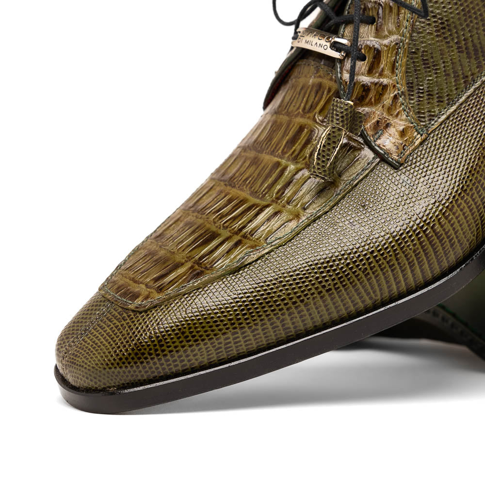 Marco Di Milano Merida Olive Green Lizard & Caiman Crocodile Oxfords S ...