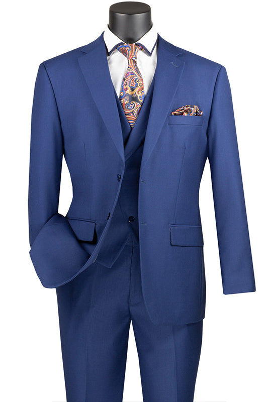Blue Modern Fit 3 Piece Suit with Vest and Elastic Waist Band Pants ...