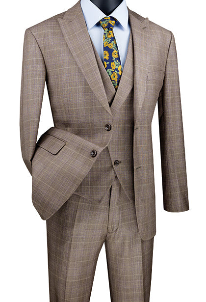 Tan Modern Fit Glen Plaid 2 Button Peak Lapel 3 Piece Suit – OvercoatUSA