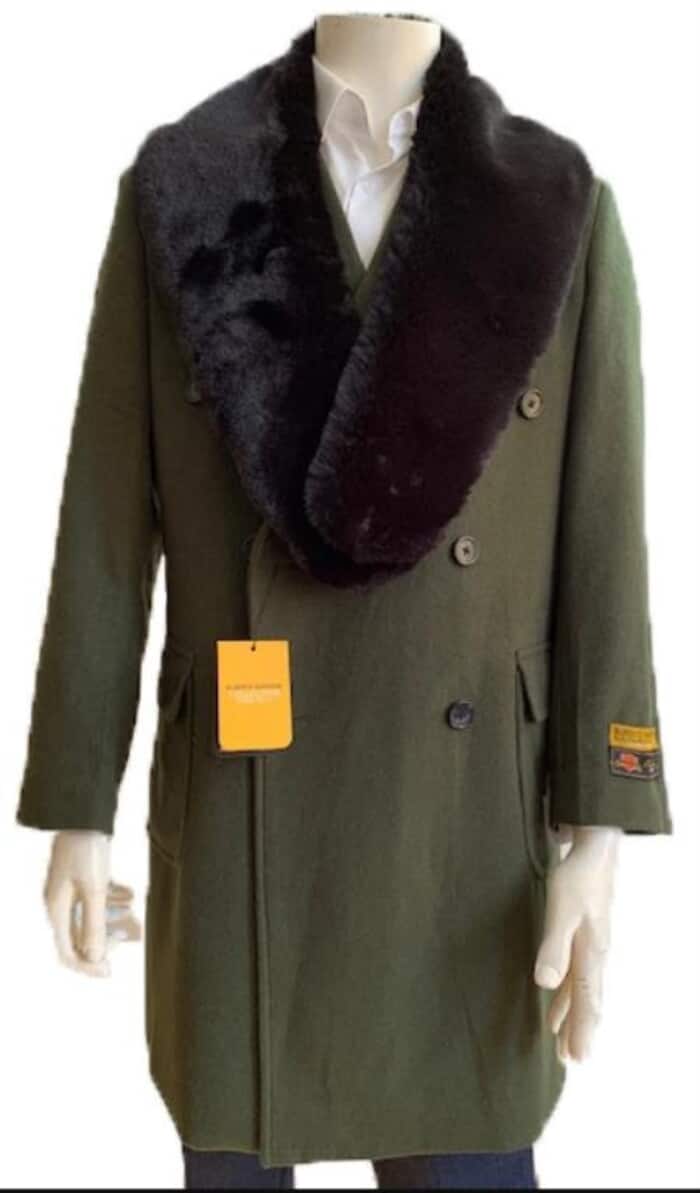 Olive Green Peacoat Double Breasted Three Quarter Overcoat - Wool And ...