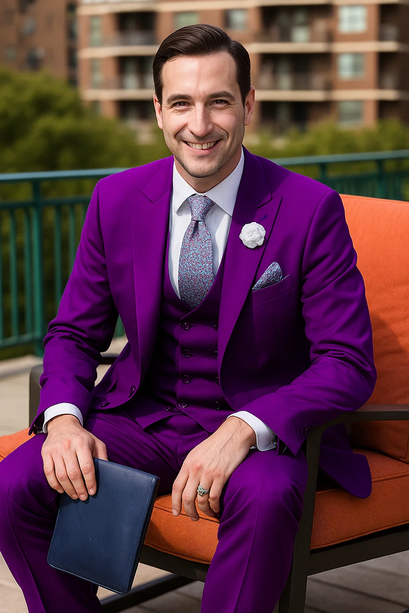 Men’s 3-Piece Purple Suit – Peak Lapel, Two-Button Jacket & Double-Bre ...