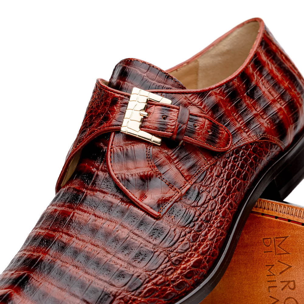 Marco Di Milano Rovigo Cognac Exotic Crocodile Skin Single Monk-strap ...