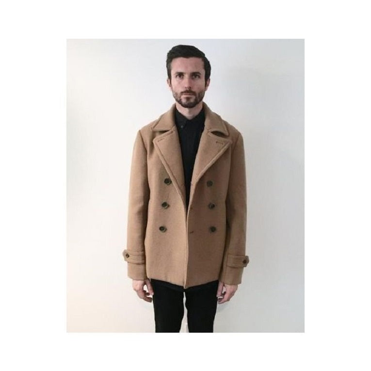 Mens Double Breasted Camel Tan Fabric PeaCoat – OvercoatUSA