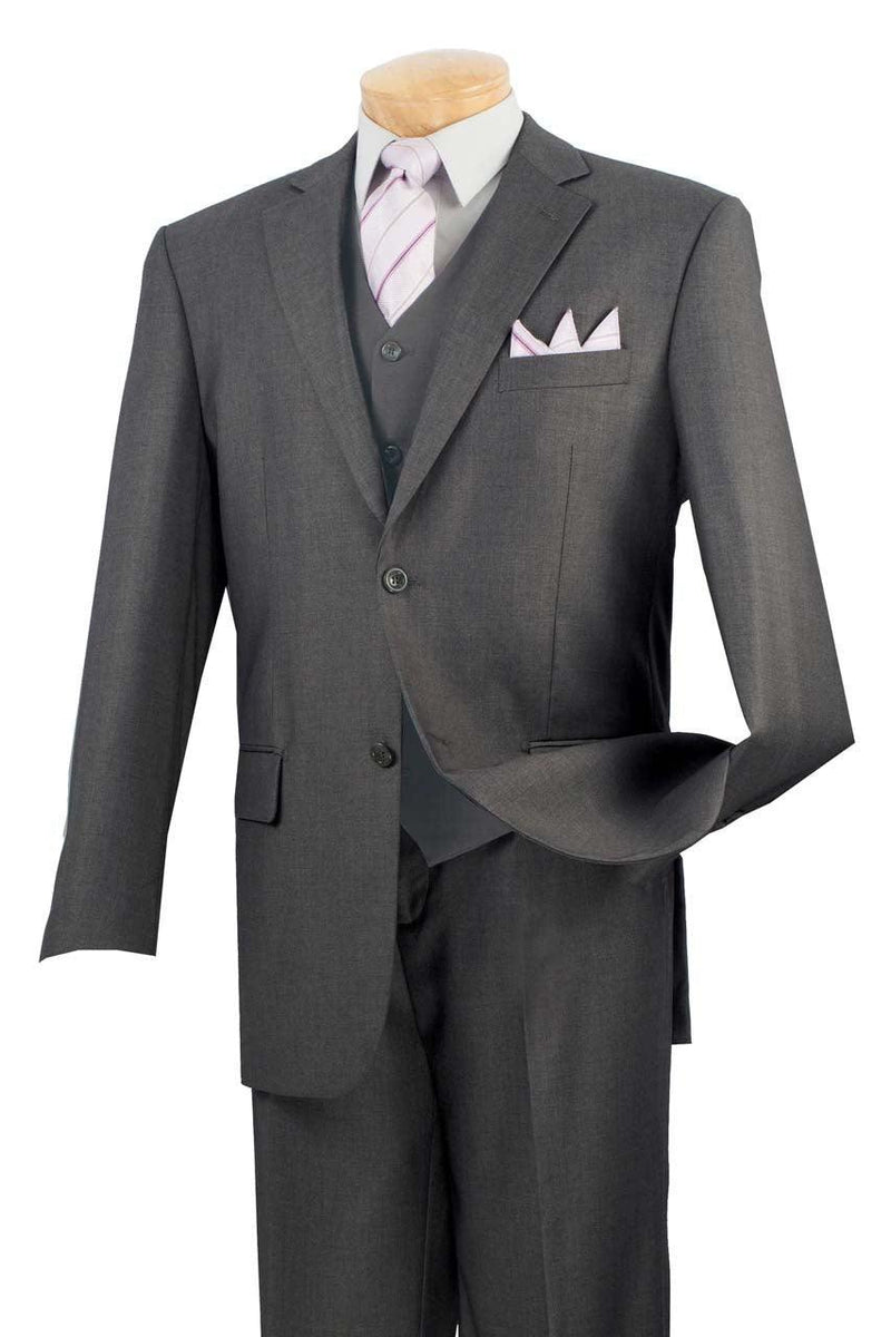 Three Piece Classic Fit Vested Suit Color Heather Gray – OvercoatUSA