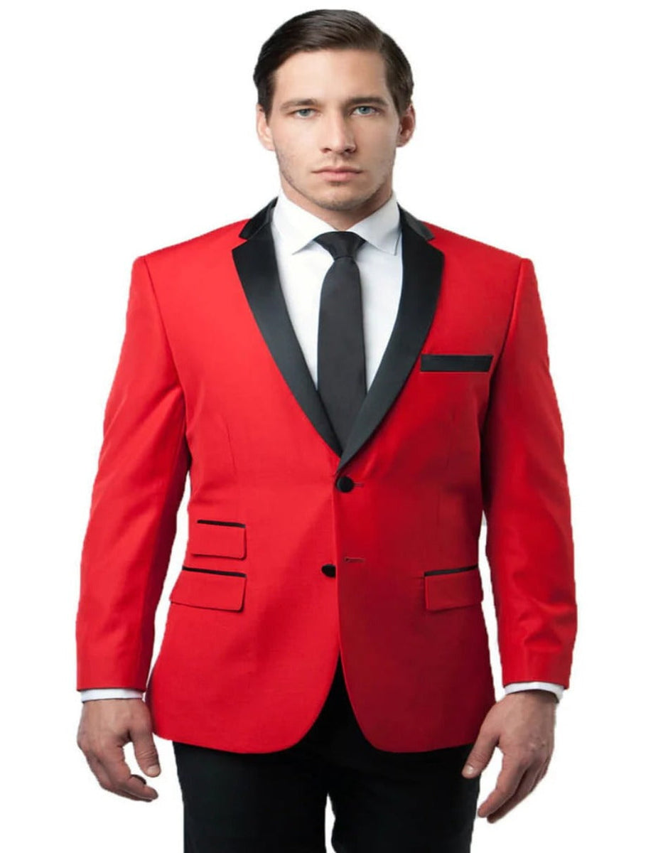 Men's Slim Fit Two Button Notch Lapel Tuxedo Jacket In Red & Black ...