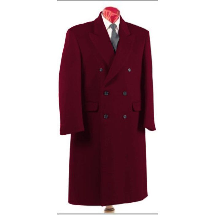 Mens Dark Burgundy Full Length Wool Overcoat-Topcoat – OvercoatUSA