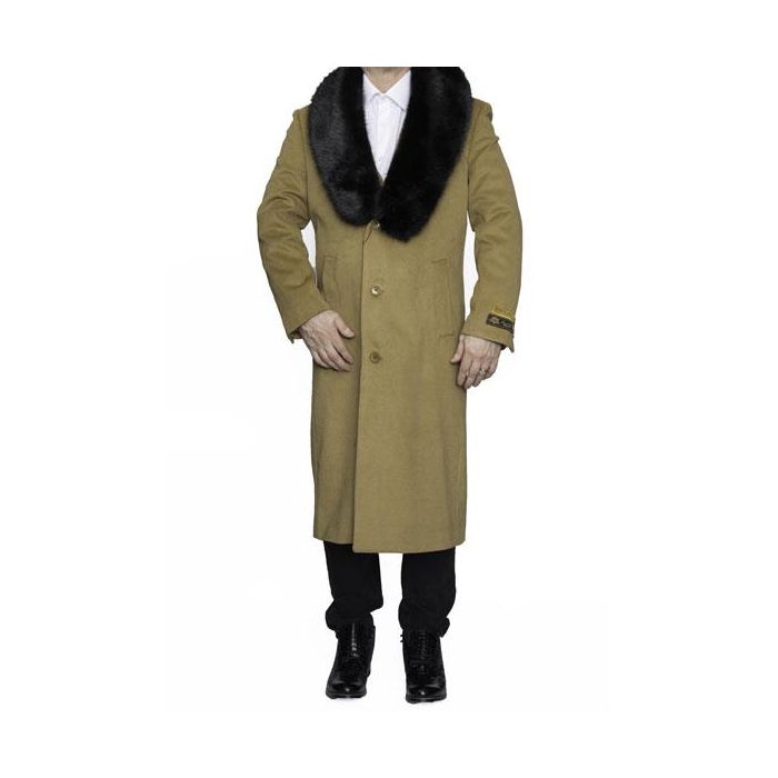 Mens Camel Fur Collar Full Length Wool Top Coat – OvercoatUSA