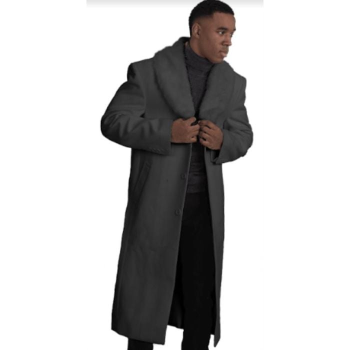 Mens Charcoal full length wool overcoat -Full length Mens Topcoat - Fu ...