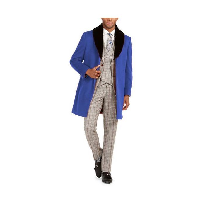Mens coat - Wool And Coat With Fur Collar- Royal Blue Coat – OvercoatUSA