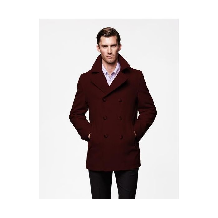 Mens Dark Burgundy Peacoat Slim Fit Fitted Wool Peacoat – OvercoatUSA