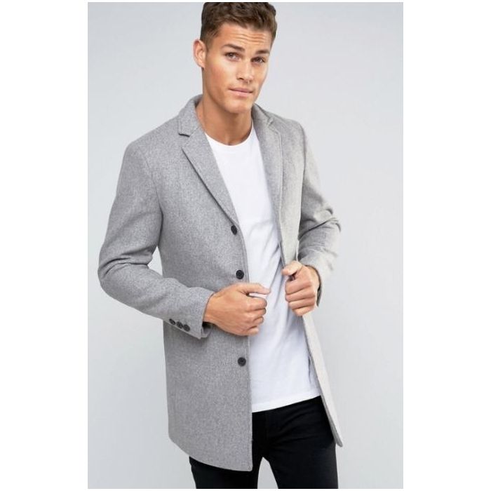Mens Light Grey Slim Fit Wool Peacoat – OvercoatUSA