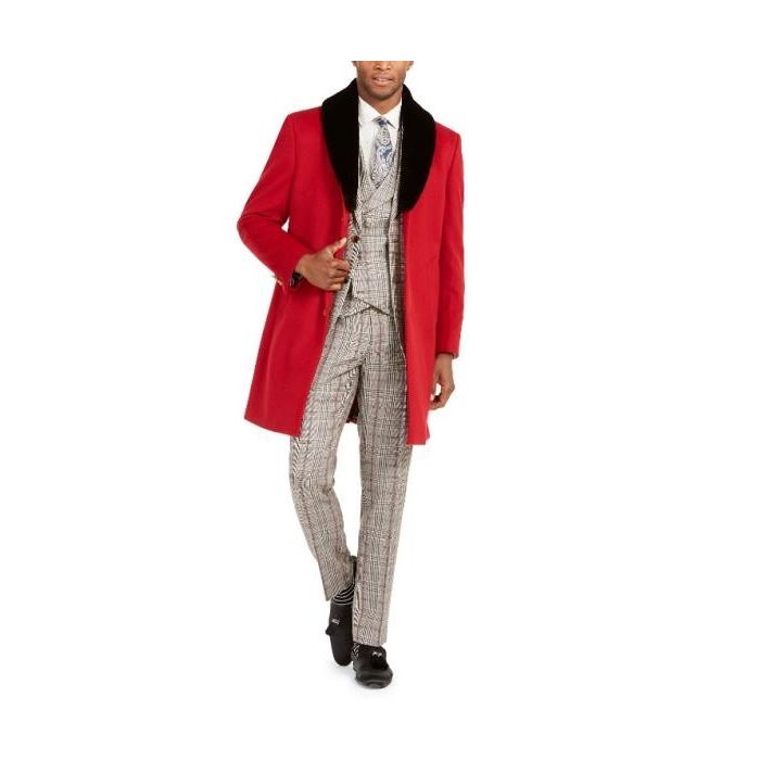 Mens Red Wool Faux Fur Overcoat – OvercoatUSA