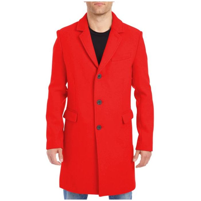 Mens Red Wool Three Quarter Peacoat – OvercoatUSA