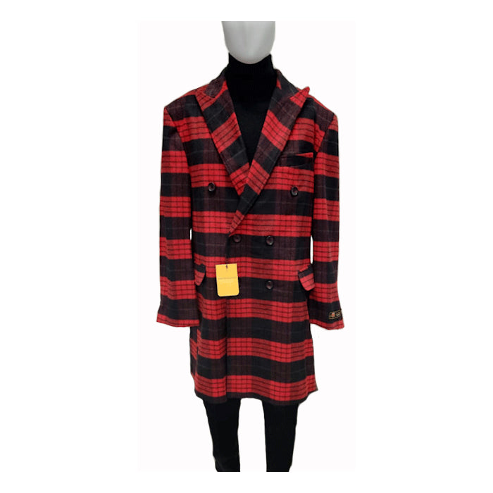 Mens Red and Black Overcoat Three Quarter Double Breasted – OvercoatUSA