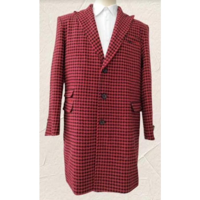 Red Houndstooth Overcoat - Houndstooth Topcoat - Houndstooth Checker C ...