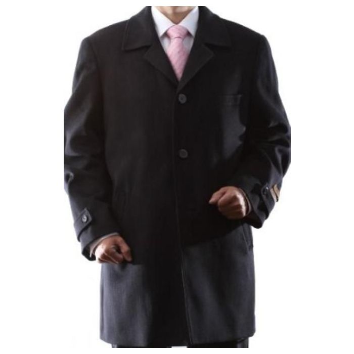 Single Breasted Black 3 quarter Length Luxury Wool Cashmere Topcoat ...